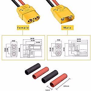 Audance XT90 XT 90 Connectors Male and Female with 2M 14 AWG Silicone Wire, Battery 5mm Heat Shrink Tube for FPV Connector RC Hobby Electric Motors & Parts (5 Pairs), Yellow