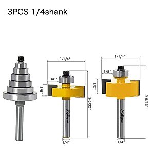1/4 Inch Shank Rabbet Router Bit with 6 Bearings Set, SellyOak Multi Rabbeting Router Bit Set for Multiple Depths (1/8", 1/4", 5/16", 3/8", 7/16", 1/2" Interchangeable and Adjustable Bearings)