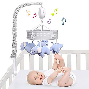 YUNGCHI Baby Mobile for Crib Nursery Musical Mobiles for Girls Toys for Baby Crib Carousel Mobile Boy Mobile for Pack and Play Elephant Parade Crib Decoration Clip on Mobile for Bassinet