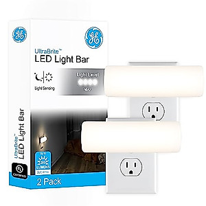 GE Ultrabrite LED Light Bar, 200 Lumens, High/Low/Off Switch, Plug-in, Night Light, Ideal for Dark Spaces, Bedroom, Bathroom, Kitchen, Hallway, Garage, Basement White, 52261, 2 Pack