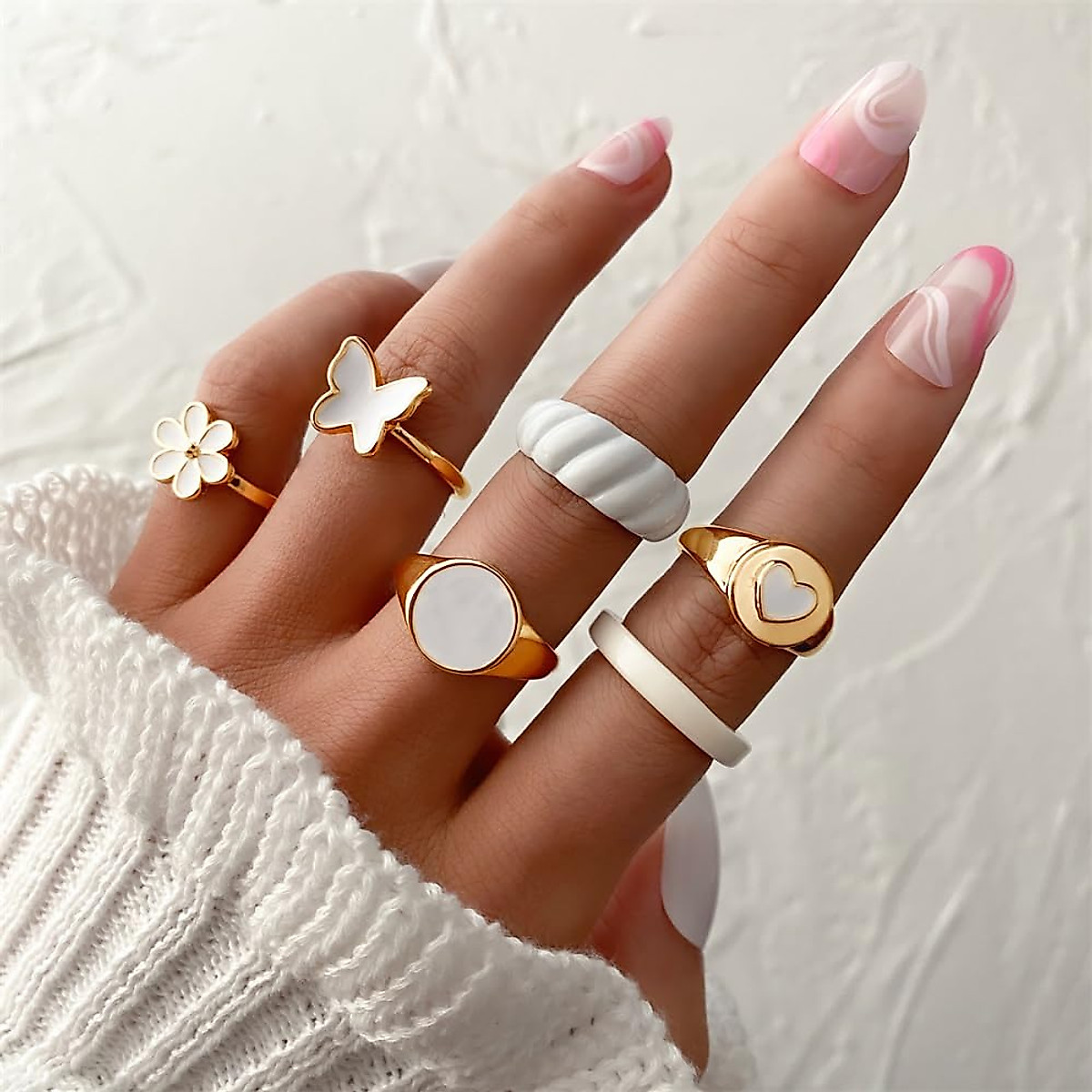 KISS WIFE 24Pcs Gold Knuckle Rings Set for Women, Vintage Stackable Boho Midi Finger Ring Sets, Cute Y2K Aesthetic Rings Pack Trendy Jewelry Gift for Her (6pcs style B)