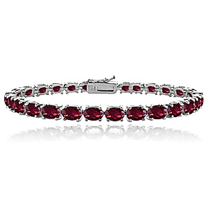 Ice Gems Sterling Silver Created Ruby 6x4mm Oval Tennis Bracelet