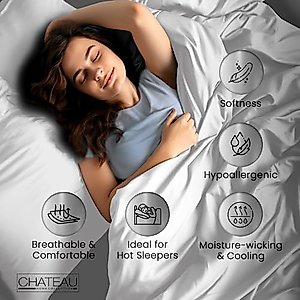 Cooling Sheets Queen Sheet Set, Tencel Lyocell Sheets for Queen Size Bed, 4PC Cooling Bed Sheets, Softer than Sheets Queen Size, Bedding Sets Queen, Eucalyptus Sheets Queen Size - White Sheets