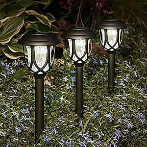 EXCMARK 10 Pack Solar Lights Outdoor Decorative, Solar Pathway Lights Outdoor, Solar Powered Garden Yard Lights for Walkway Sidewalk Driveway. (Black, Warm White)