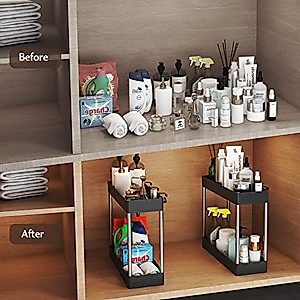 Under Sink Organizer, UBeishun 2 Tier Bathroom Sink Organizer with Hooks, Cleaning Supplies Holder, Multi-purpose Storage Shelf for Home Kitchen Cabinet Organization (2 Pack)