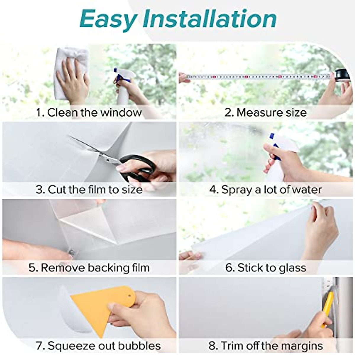 DOWELL Privacy Window Film, Frosted Glass Window Film for Bathroom, Static Cling Non Adhesive Window Clings, Opaque Door Shower Covering, UV Blocking Window Sticker for Home Office, 17.5 x 78.7 inches