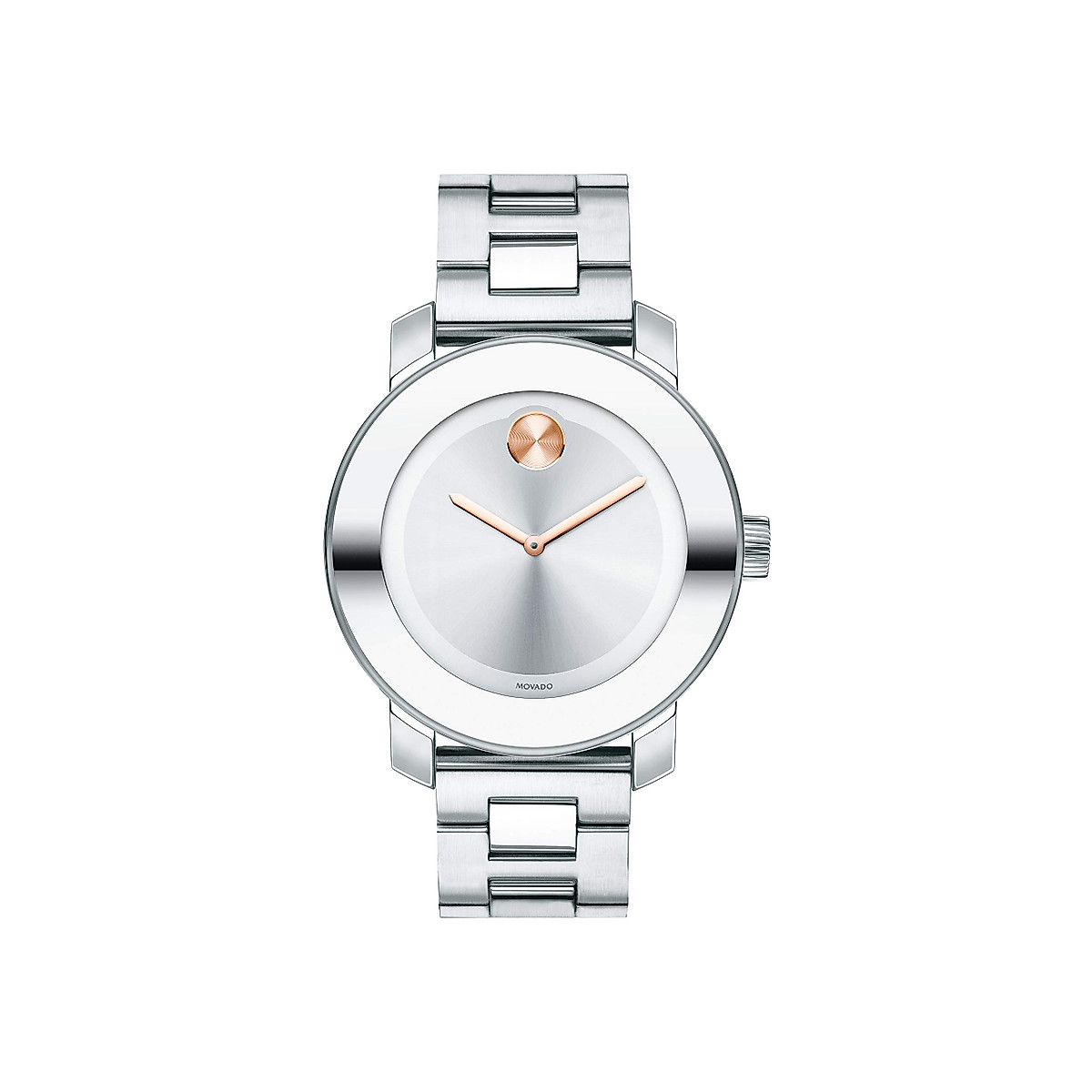 Movado Women's BOLD Iconic Metal Watch with a Flat Dot Sunray Dial, Silver/Pink/Gold (Model 3600084)