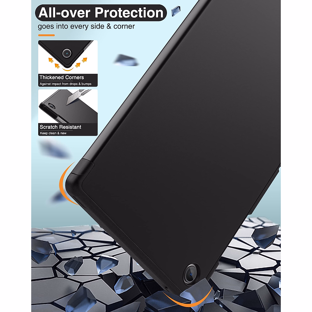 MoKo Case Fits Samsung Galaxy Tab A8 10.5 Inch 2022 (SM-X200/SM-X205/SM-X207), Lightweight Slim Shell Shockproof Back Stand Cover with Auto Wake/Sleep, Black