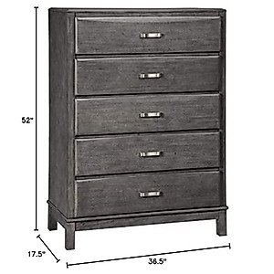 Signature Design by Ashley Caitbrook Contemporary 5 Drawer Chest with Dovetail Construction, Weathered Gray, Grey, 36.5 x 17.5 x 52 inches