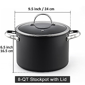 Cooks Standard Stockpot Dutch Oven Casserole with Glass Lid, 8-Quart Classic Hard Anodized Nonstick Soup Pot, Black