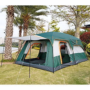 KTT Extra Large Tent 12 Person,Family Cabin Tents,2 Rooms,3 Doors and 3 Windows with Mesh,Straight Wall,Waterproof,Double Layer,Big Tent for Outdoor,Picnic,Camping,Family Gathering(Green)