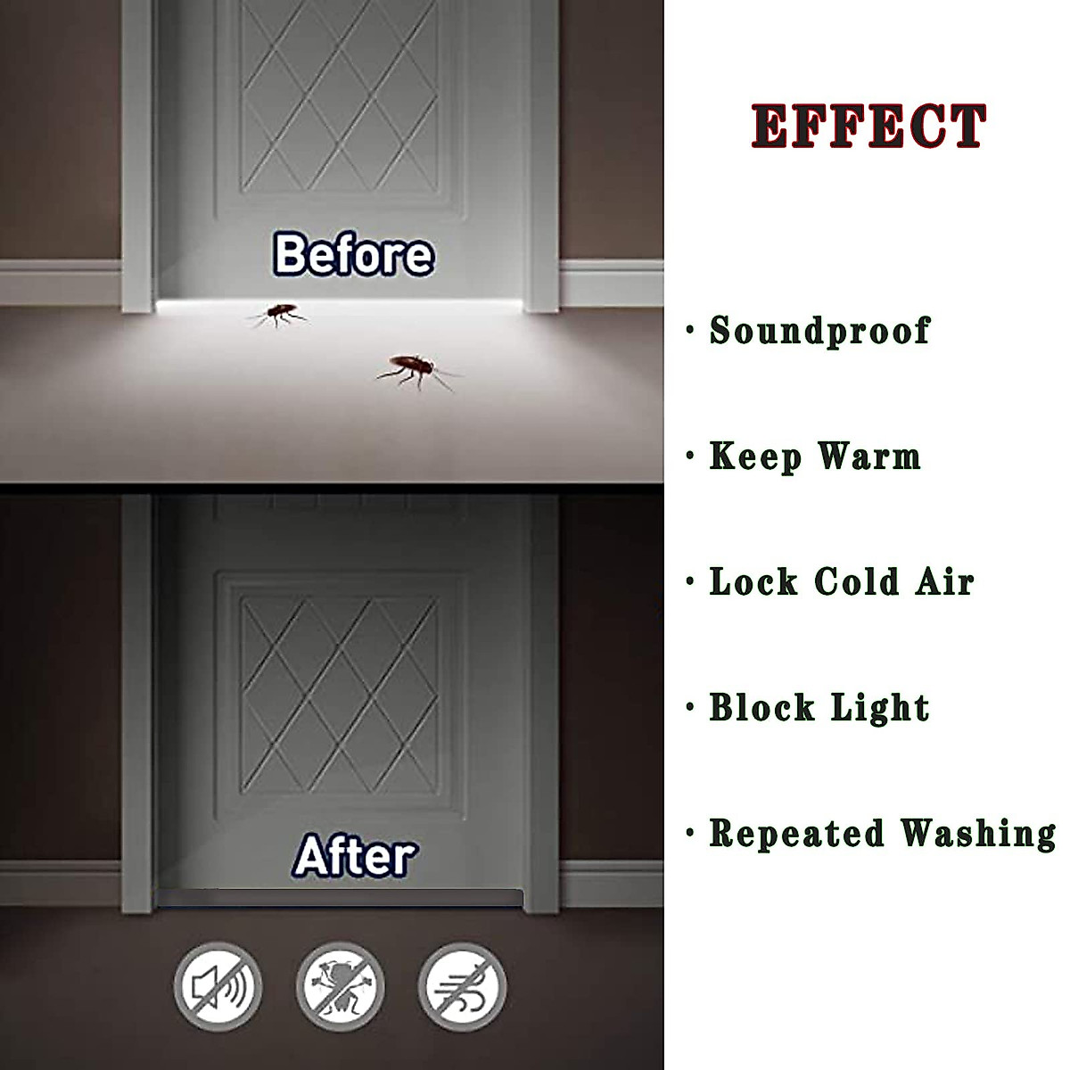 Door Bottom Sealing Strip Removable and Washable Under Door Draft Stopper Home Dorm Bedroom Sound Proof Noise Reduction Door EVA Draft Stopper Gray