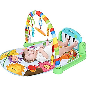 JODIYAAH Baby Gym 3-in-1 Activity Play Mat, Kick and Play Piano Gym with 5 Infant Learning Sensory Baby Toys, Musical Boy & Girl Gifts for Newborn Baby 0+ Months, Baby Play Gym Activity Mat