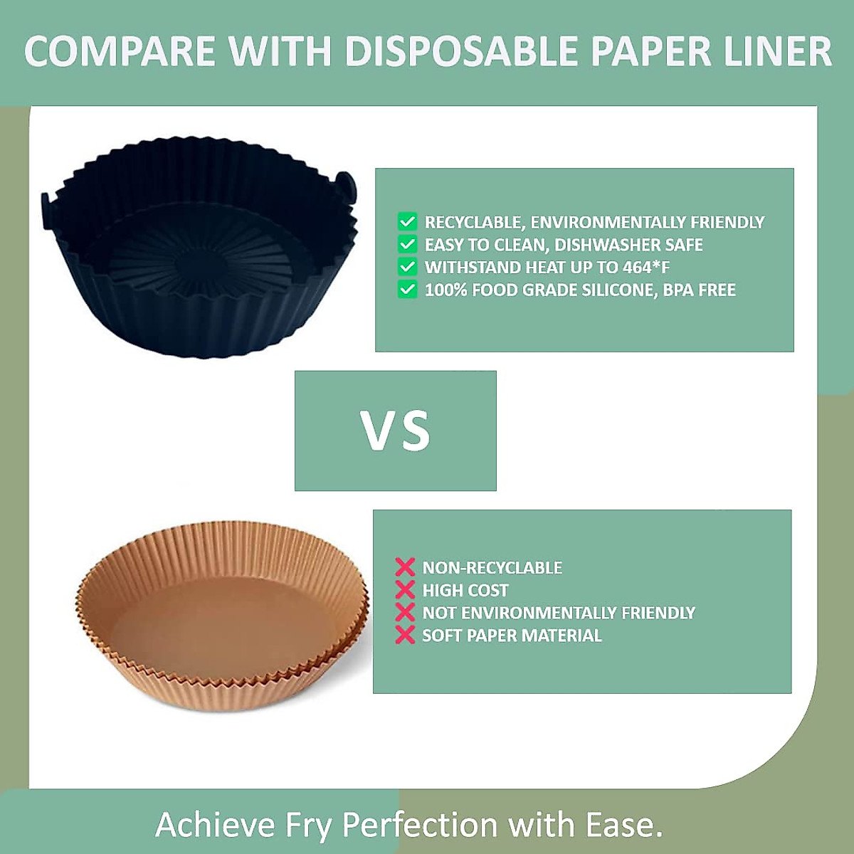 HOMETOPIA (Pack of 3) 2 Air Fryer Silicone Liners 8″&6.5″, 1 Tong, Nonstick & Reusable Baking Tray Oven Accessories, Replacement of Flammable Parchment Paper, Suitable for 3-5 QT Air Fryer (Black)