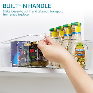 Vtopmart Clear Plastic Pantry Organizer Bins, 6 PCS Food Storage Bins with Handle for Refrigerator, Fridge, Cabinet, Kitchen, Countertops, Cupboard, Freezer Organization and Storage, BPA Free, Small