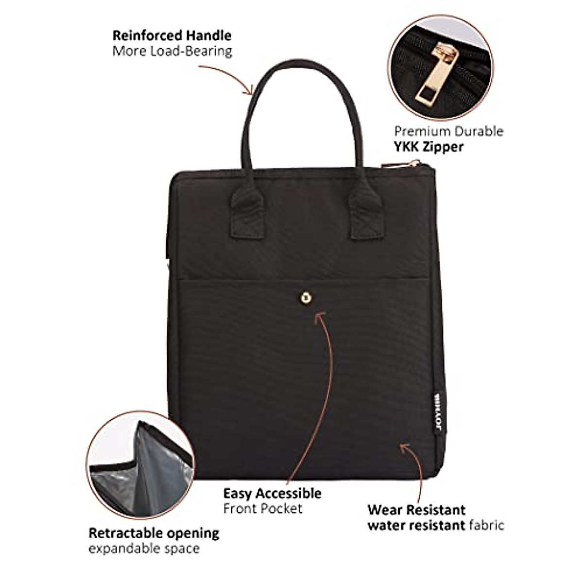 JOYHILL Insulated Lunch Bag for Women, Thermal Lunch Tote Bag, Leakproof Lunch Box Bag Lunch Handbag with Front Pocket, Water Resisted Lunch Bag for Work Picnic