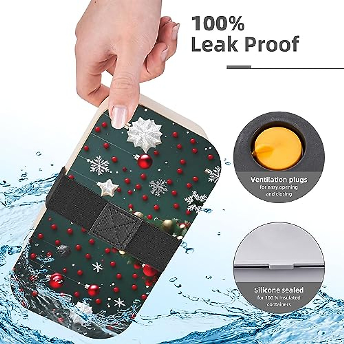 Round Ball Christmas Tree Adult Lunch Box, Bento Box, With Cutlery Set Of 3, 2 Compartments, Rectangular, Lunch Box For Adults