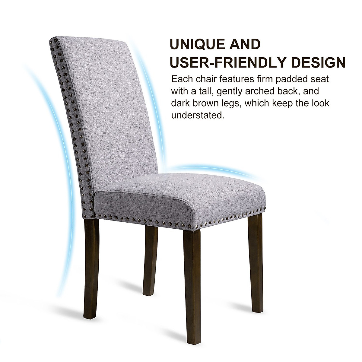 Merax Dining Chairs Set of 2, Fabric Dining Chairs with Copper Nails and Solid Wood Legs (Grey, Set of 2)