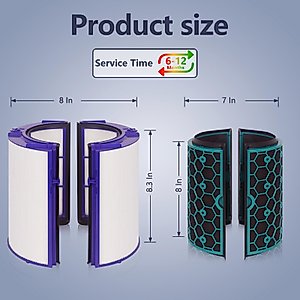 Midiex TP04 Filter Replacement Compatible with Dyson TP04 TP05 HP04 Air Purifier, 360 Combi Glass HEPA Filter + Carbon 2-in-1 Filter for HP04 DP04 TP05 DP05 TP04 Air Purifying, 2-Pack