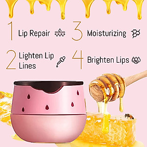 2PCS Lip Balm Honey Pot, Honey Pot Lip Balm for Dry Cracked Lips, Strawberry Lip Balm Scrubs Exfoliator & Moisturizer, Hydrating Lip Balm Honey Pot with Wand, Lip Sleeping Mask (C)