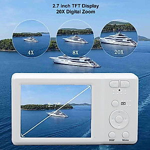 4K Digital Camera, Compact Point and Shoot Camera Autofocus, 20X Zoom, with Flash and 2.7inch LCD Screen, Professional Video Cam for Kids Teens Students (Silver)