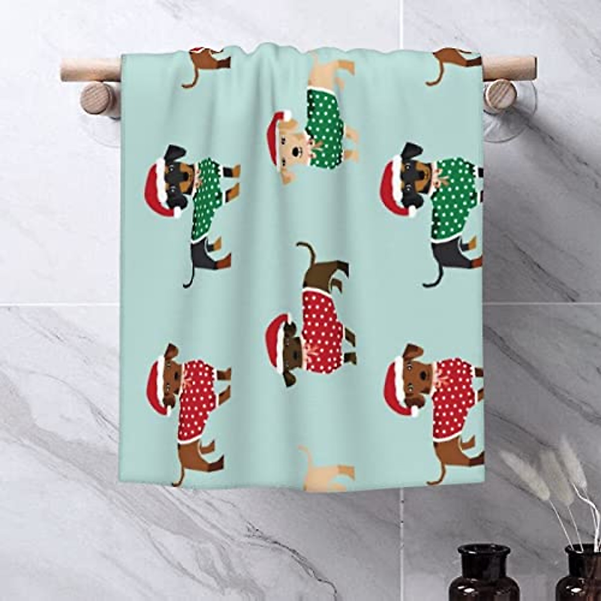 Whetklo Bathroom Towel 16x28 in,Doxie Christmas Cute Dachshunds Doxie Dogs Super Soft Hand Towel Highly Absorbent Gym Towel Kitchen Dish Guest Towel New Year Kitchen Accessories