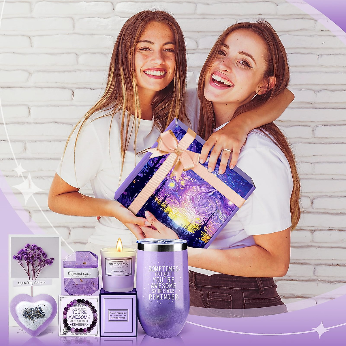 Apjielop Birthday Gifts for Women - Relaxing Lavender Spa Gifts Basket Set for Women, Mom, Sister, Bff, Wife, Girlfriend, Her - Mothers Day Birthday Christmas Gifts for Women