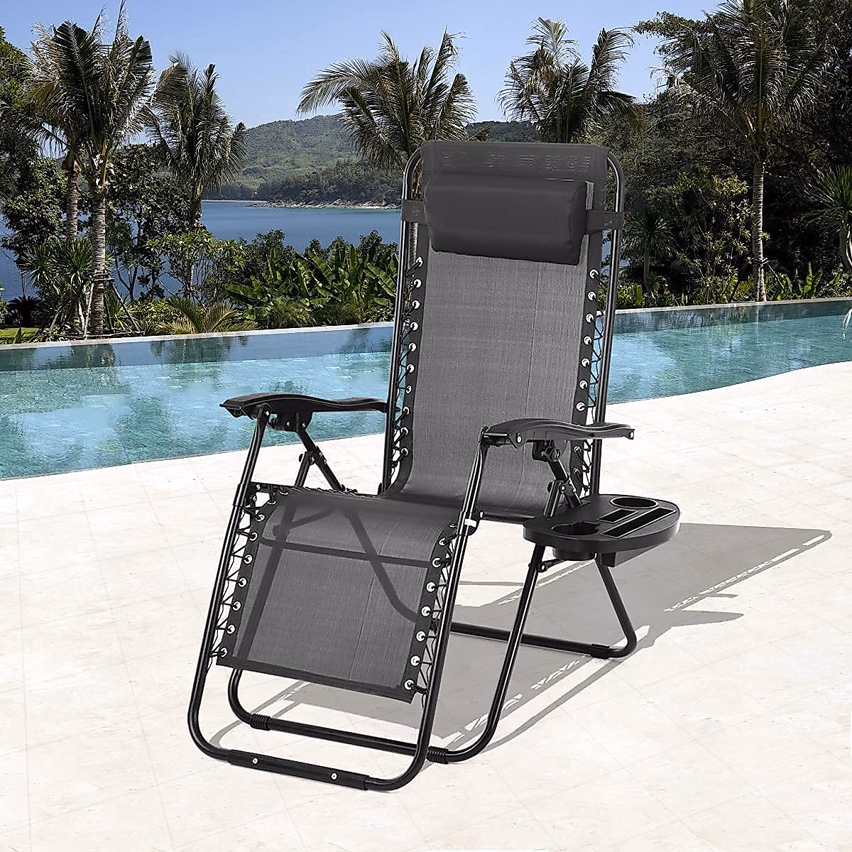 HHS Zero Gravity Chair Lawn Chairs Reclining Lounge Chairs for Outside Patio Outdoor Folding Chair Loungers Comfortable Beach Poolside Chaise with Removable Pillow, Black, 37 x 26 x 43 inches