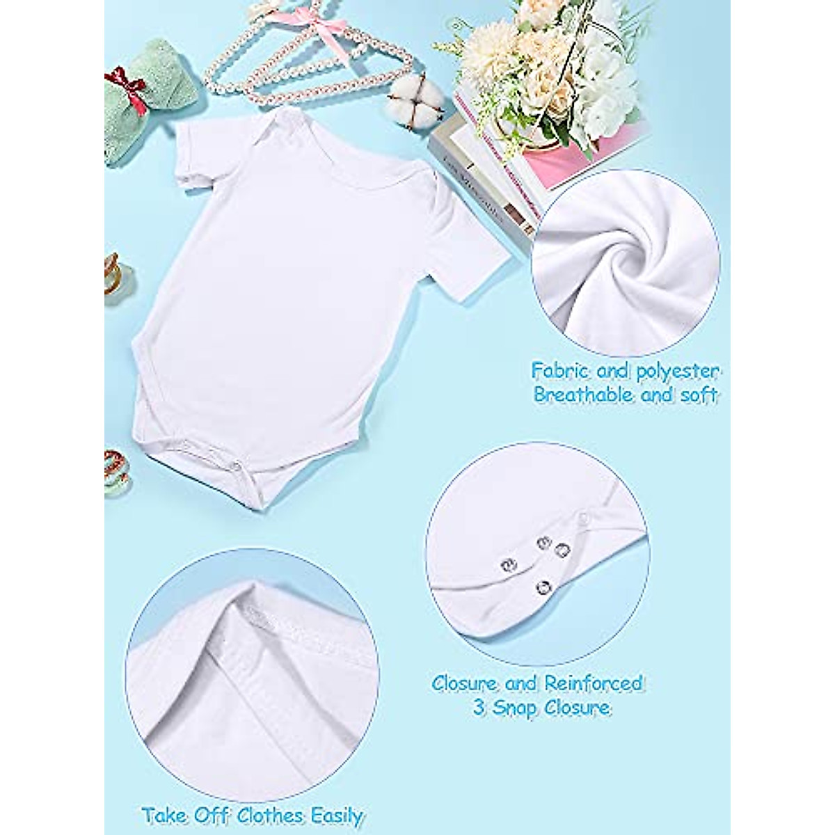 HESTYA 4 Pieces Baby Bodysuit Sublimation White Short Sleeve Shirt for Unisex Preemie Month Baby Boys Girls(White,0-3 Months)