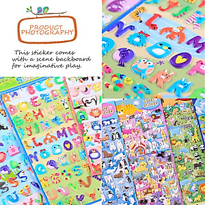 10 pcs 3D Puffy Animal Stickers, CNYMANY 640+ Letter Number Animal Marine Life Kids Stickers for Toddlers Children Kids Goodie Bags Stuffers Party Supplies