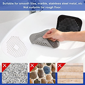 6 Pcs Shower Drain Hair Catcher Silicone TPR Square Drain Cover Hair Trap for Shower Drain Bathtub Bathroom Kitchen with Suction Cups, Grey Black White