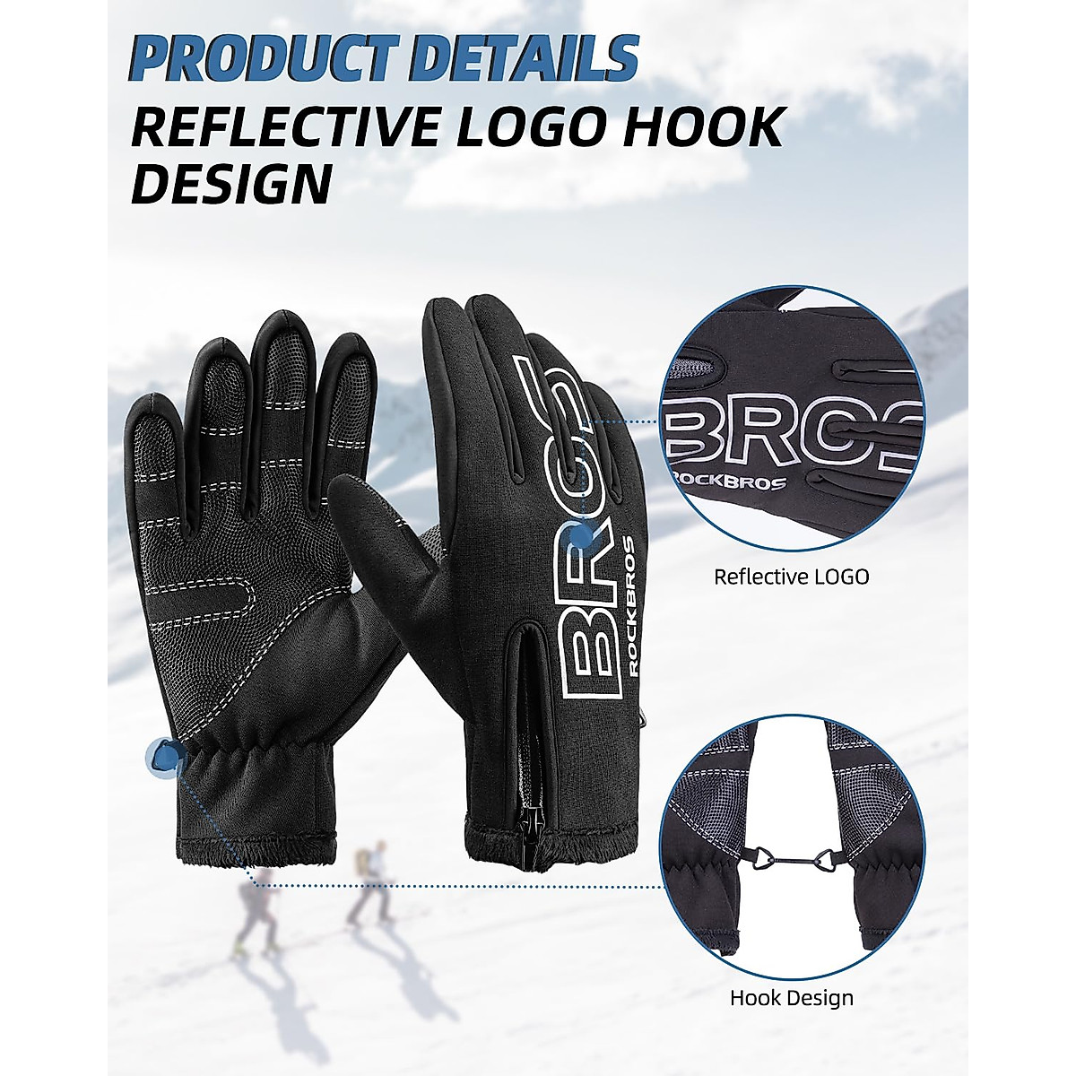 ROCKBROS Winter Cycling Gloves for Men Women Water Resistant Touch Screen Gloves Shock-Absorbing Full Finger Biking Glove Anti-Slip Motorcycle Mountain Bike Gloves, for Fishing, Driving, Golfing