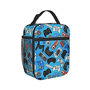 Gbuzozie Video Game Controller Background Lunch Bag Insulated Portable Reusable Gaming Theme Lunch Box With Zipper For Women Men Picnic Beach