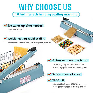 METRONIC Impulse Sealer 16 inch, Manual Heat Sealer Machine for Plastic Bags, Shrink Wrap Bag Sealers Heavy Duty Sealing Machine With Repair Kit