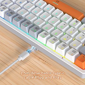 60% Keyboard Mechanical, Mini Wired Gaming Keyboard Compact 60 Percent Keyboard, RGB Backlit Hot-Swappable Red Switch Fully Programmable for Windows Laptop PC Mac,K642WGO White-Gray