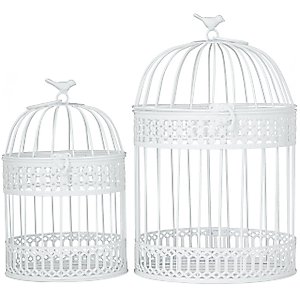 Deco 79 Metal Round Birdcage with Latch Lock Closure and Hanging Hook, Set of 2 16", 12"H, White