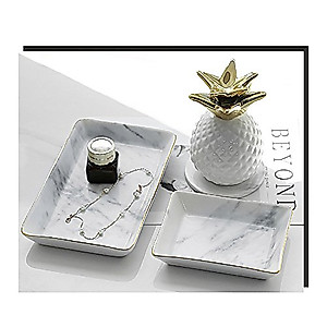 SOCOSY Marble Ceramic Ring Dish Jewelry Dish Ring Holder Jewelry Tray Organizer with Golden Edged Home Decor Wedding Gift (Marble, Medium)