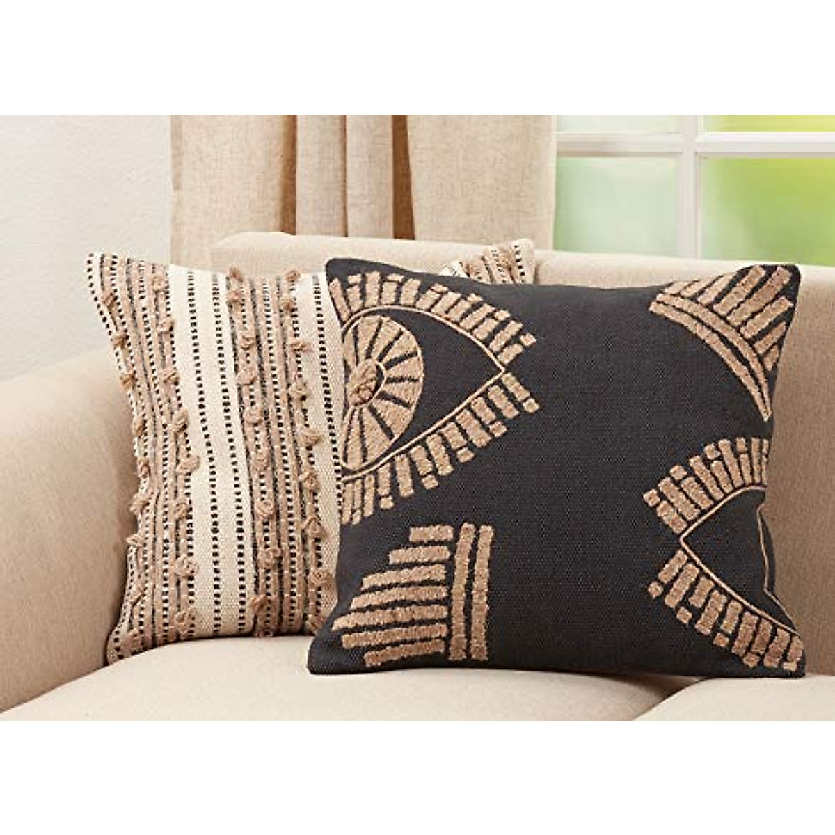 SARO LIFESTYLE Dinah Collection Eye Embroidered Throw Pillow with Poly Filling, 20", Black