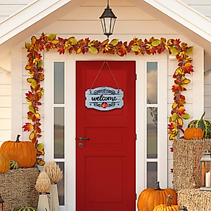 Jetec Welcome Door Sign Christmas Decor Fall Sign Seasonal Front Door Rustic Wood Welcome Notation Wall Hanging Porch Easter Interchangeable 14 x 9 Inch(White with Black Letters)