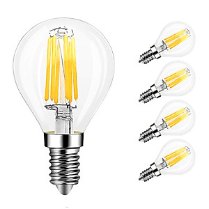 E14 6W G45 Dimmable LED Filament Bulb, 2700K Warm White 900LM Edison Candle Light Bulb, G45 Clear Glass Globe Cover, 60 Watt Equivalent, AC 110V,4-Pack