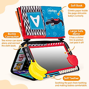 SYNARRY Tummy Time Mirror, Baby Mirror Tummy Time Floor Mirror, High Contrast Black and White Baby Toys 0 3 6 Months Brain Developmental Newborn Infant Crawling Toy Gift 0-3 0-6 6-12 Months