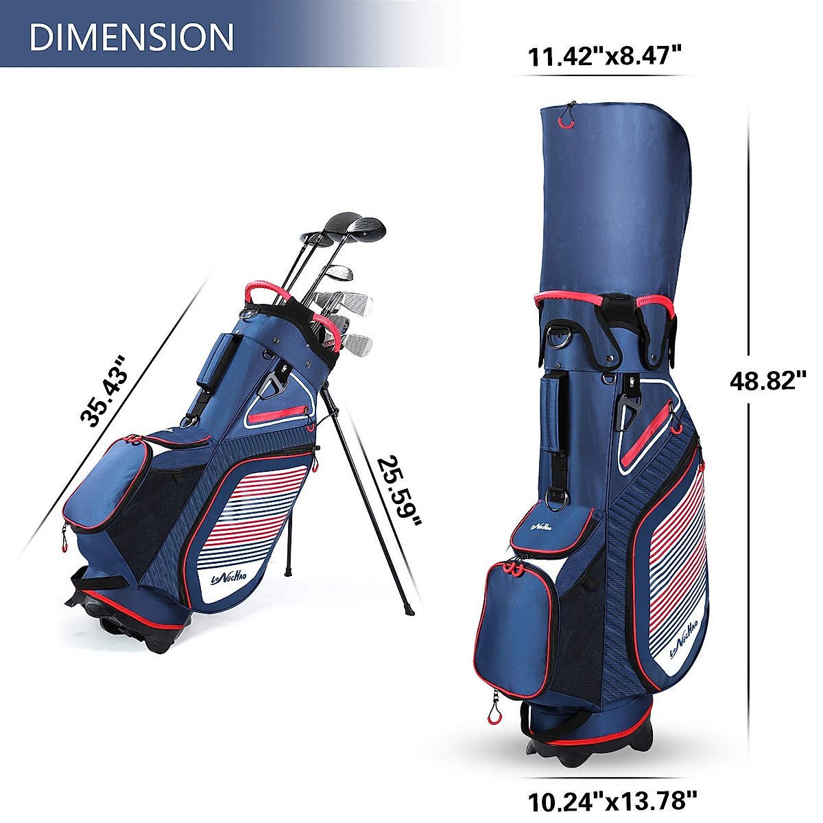 Golf Stand Bag for Men Navy 14 Way Divider Golf Bags, 6LB Lightweight Portable Walking/Riding Bags with Dust Cover, Strap (Blue)