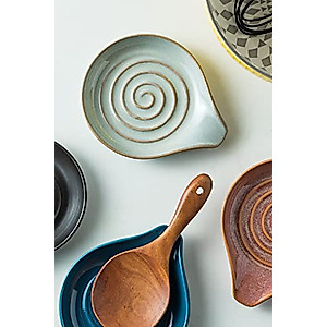 Ceramic Spoon Rest for Stove Top, Large Spoon Holder for Kitchen Counter Decor, 5" Cooking Spoon Rest Heat-Resistant, Gray