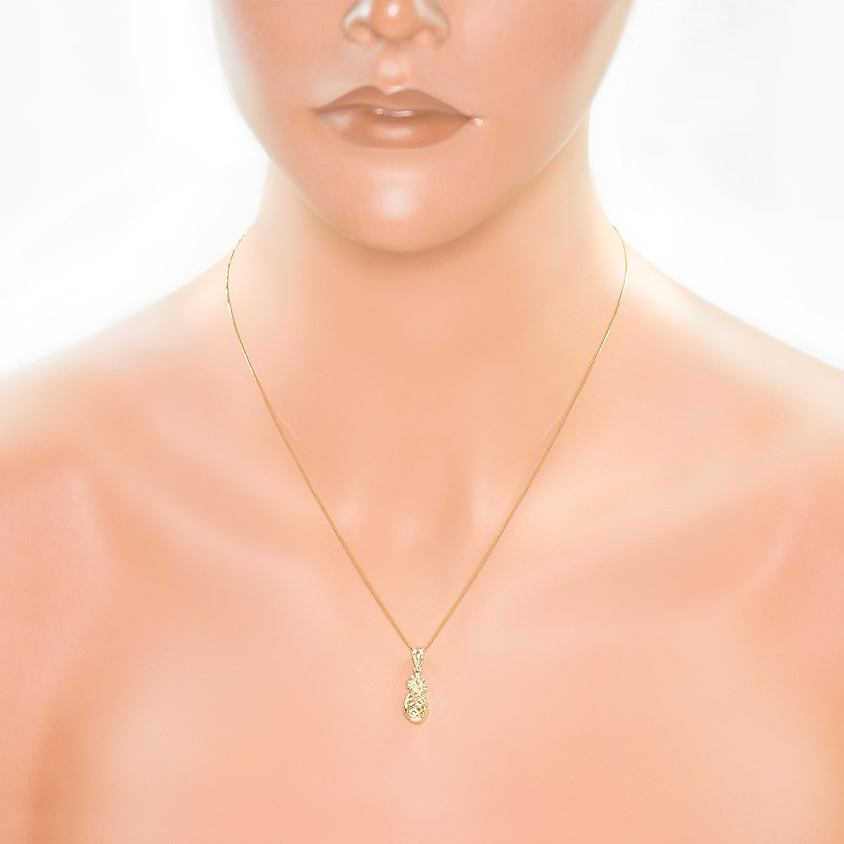 Honolulu Jewelry Company 14K Real Solid Yellow Gold Pineapple Tropical Necklace Pendant