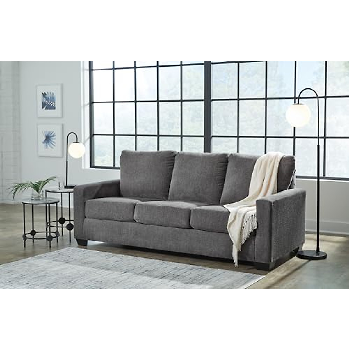 Signature Design by Ashley Rannis Casual 2-in-1 Sofa Sleeper with Folding Gel Memory Foam Mattress, Queen, Gray