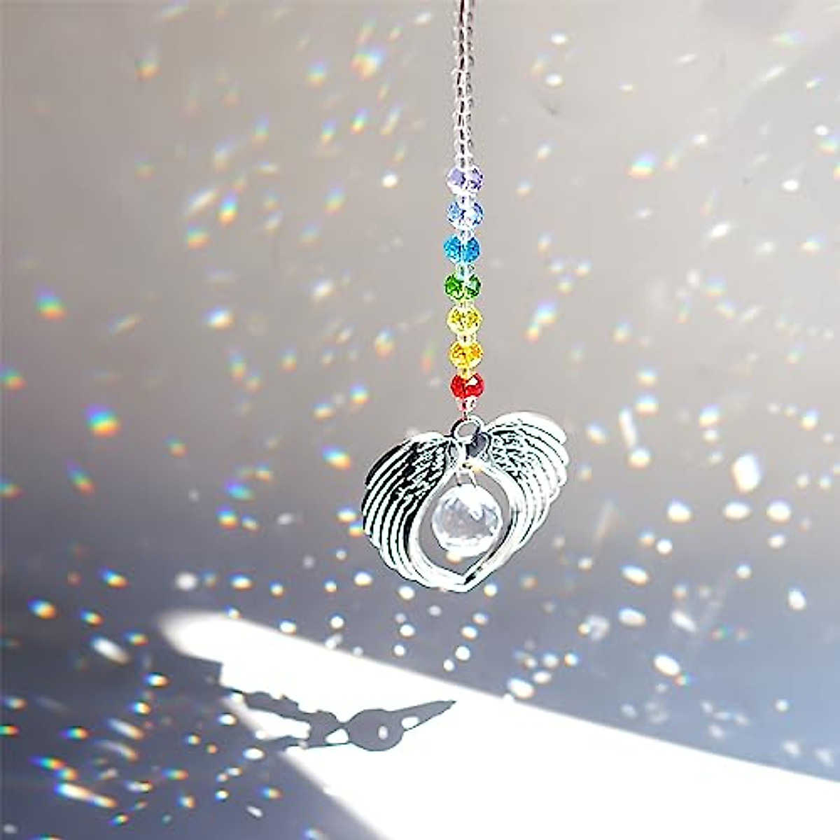 H&D HYALINE & DORA Crystal Angel Wing Pendant with Crystal Ball Hangings Suncatcher for Home Window Decor