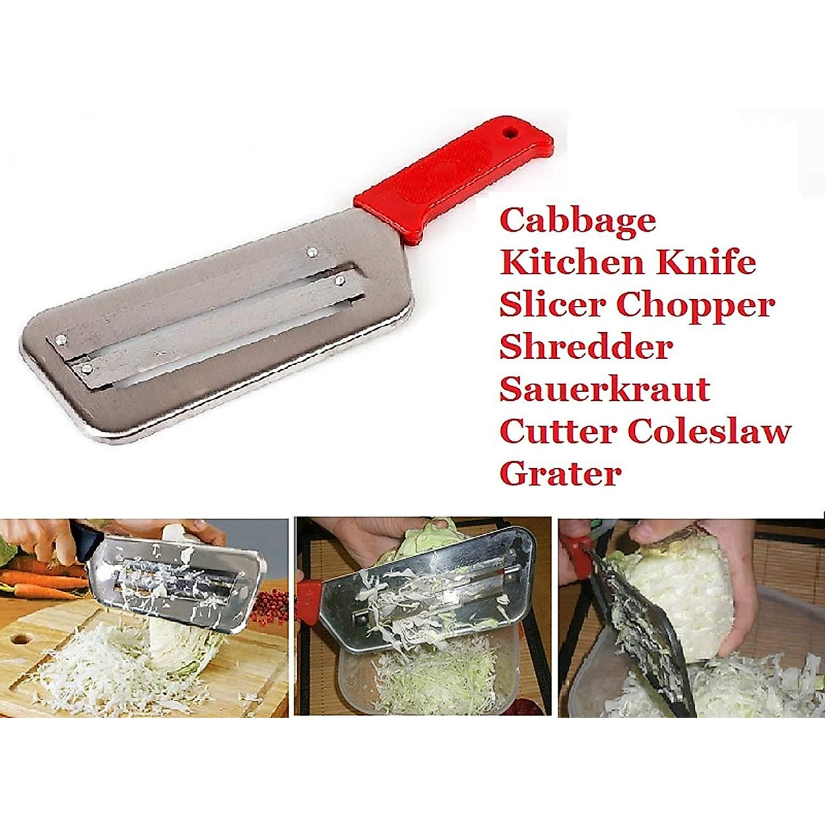 YukaBa Cabbage Kitchen Knife Slicer Chopper Shredder Sauerkraut Cutter Coleslaw Grater (Red-A)