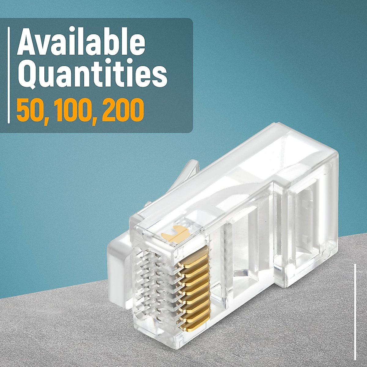 GTZ Cat5e RJ45 Pass Through Connector 100-Pack - EZ Cat 5e Pass Through RJ45 Connectors - Cat 5e Connectors - Ethernet Connector, Ethernet Plug - for Solid or Stranded UTP Network Cable