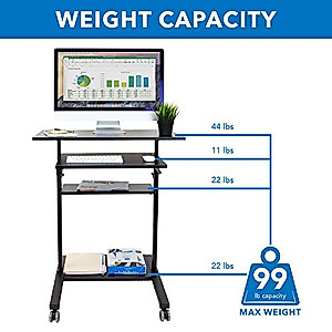 Mount-It! Mobile Standing Desk with Retractable Keyboard Platform | Height Adjustable Stand Up Computer Workstation | Locking Wheels, 99 Lbs Capacity
