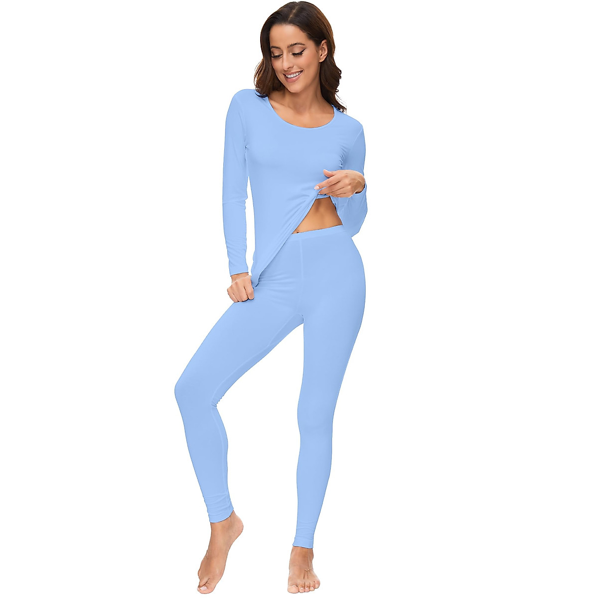 WiWi Soft Viscose from Bamboo Underwear for Women Thermal Long Johns Sets Super Warm Base Layer Top Pants Pajamas Set S-3X, Sky Blue, Medium